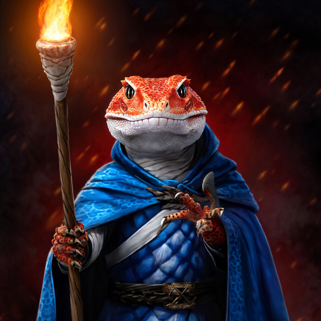 Lizardfolk wizard with red leopard gecko markings by Connor Morgan ...