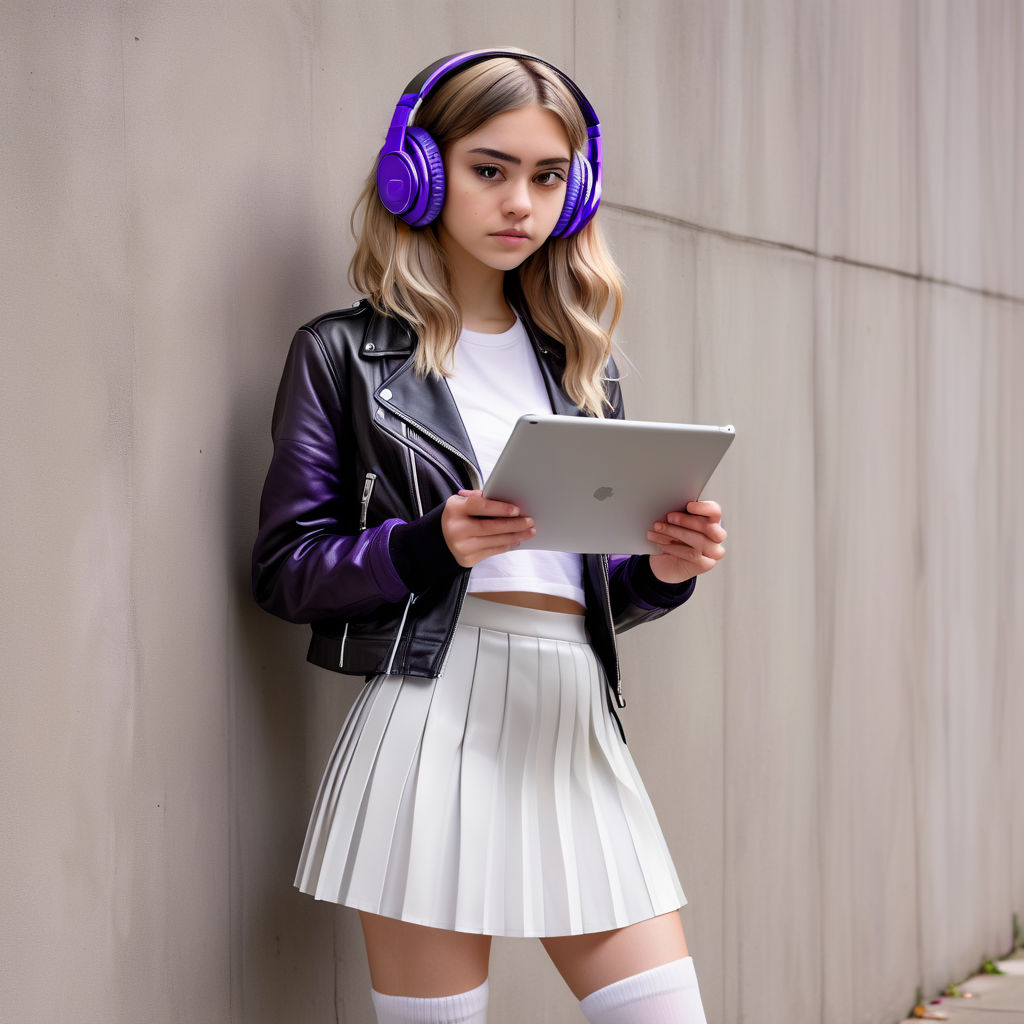 "A 24-year-old girl standing upright with her back against a... by ...