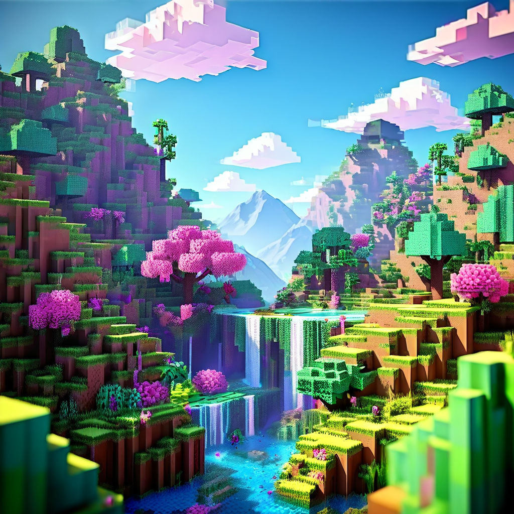 Minecraft-inspired pixelated landscape highlighting a coloss... by ᄋᄆᄋ ...