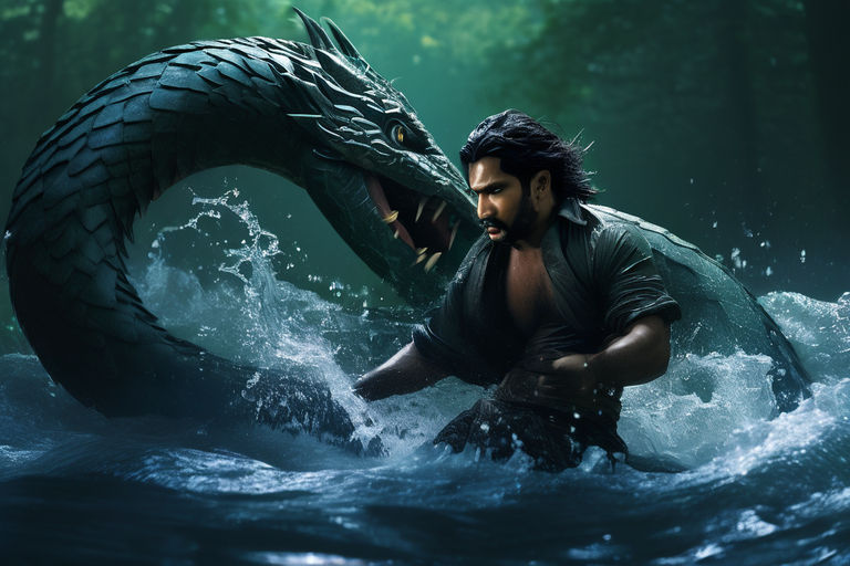 A visual of Ravi struggling in the grip of the water serpent by Zishan Siddiqui - Playground