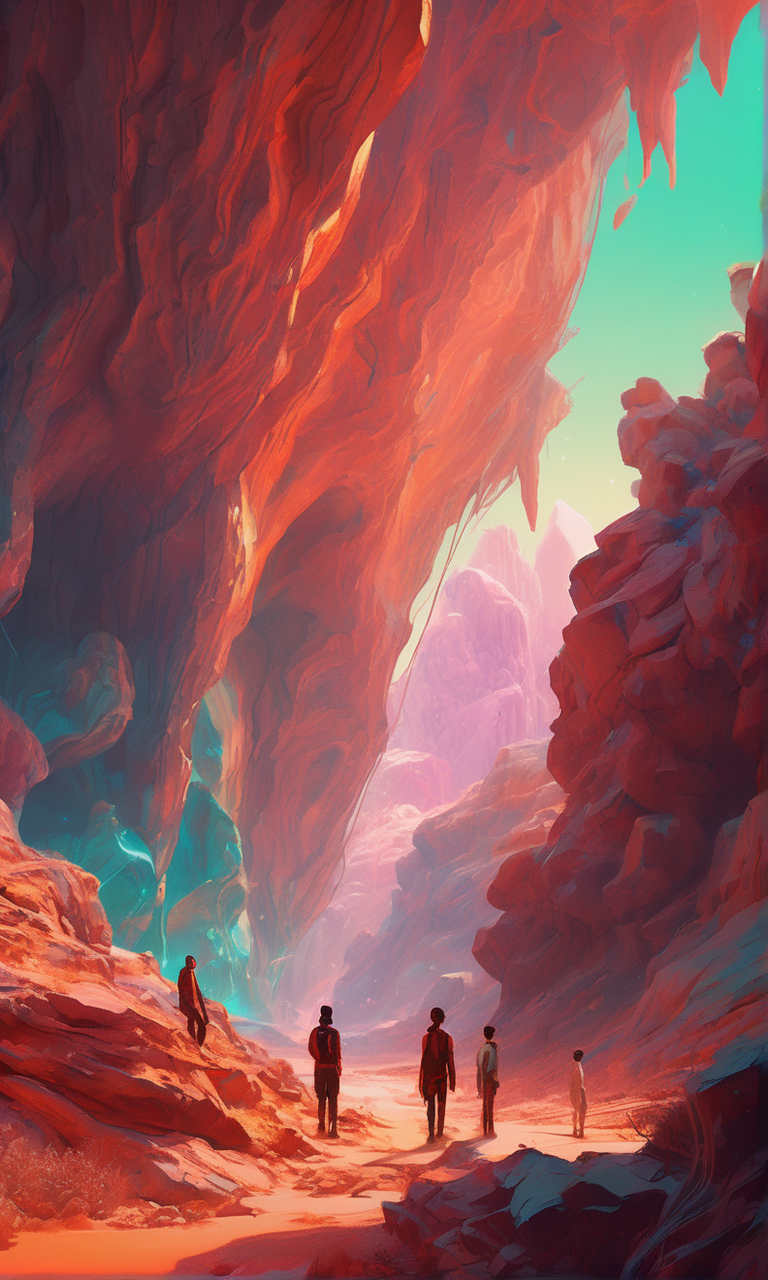 Sci-fi landscape featuring a planet with caves and mineral-r... by ...