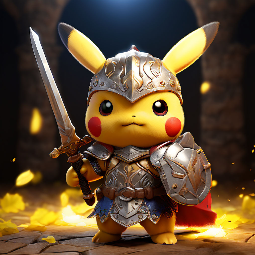 Pikachu is holding lances with medieval armor with horse for... by Ye ...