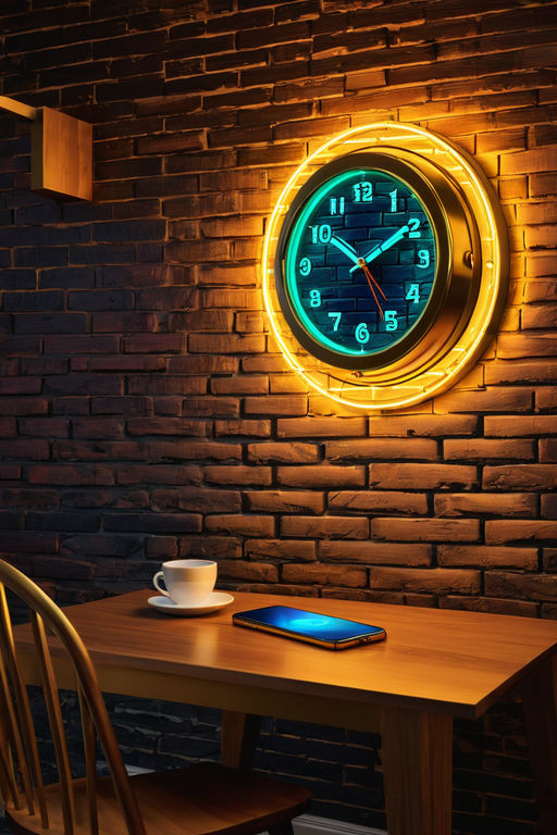 A stunning digital painting of a small circle neon clock mou... by ...