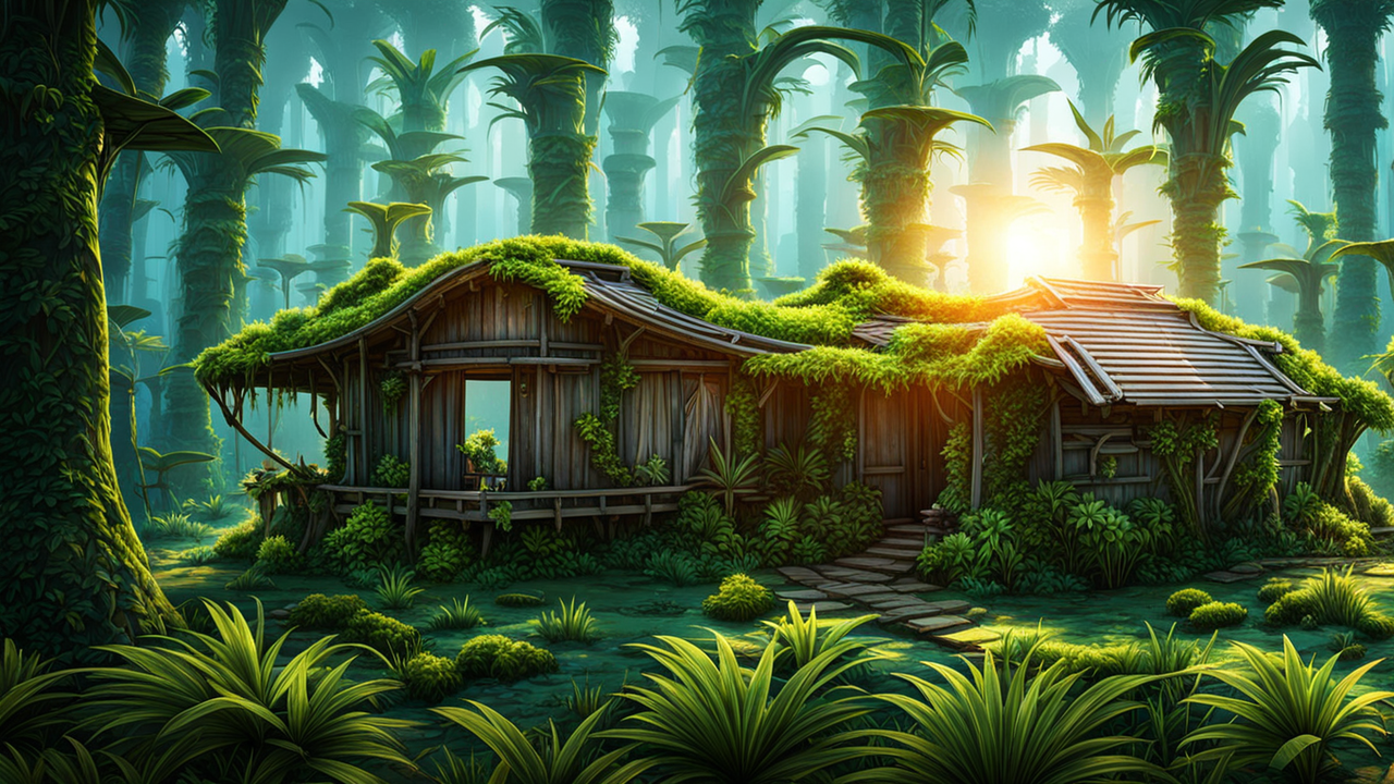 Futuristic hut in an exotic jungle with mysteriously unsight... by cuzz ...