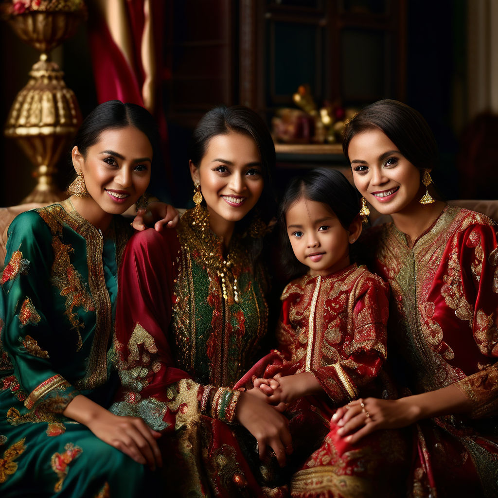 Five Malay ladies clad in vibrant Hari Raya attire by CL Hor - Playground