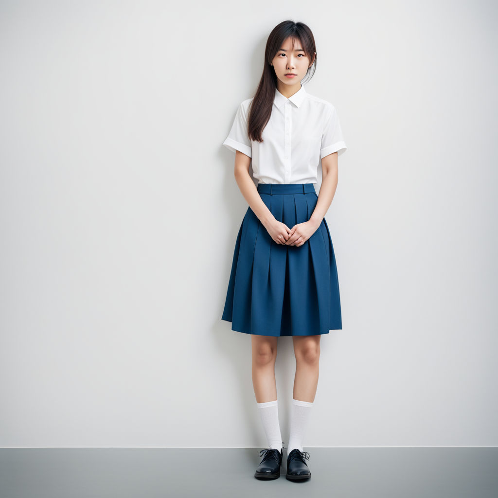 20 years old slim beautiful Japanese woman wearing white shi... by Alex ...