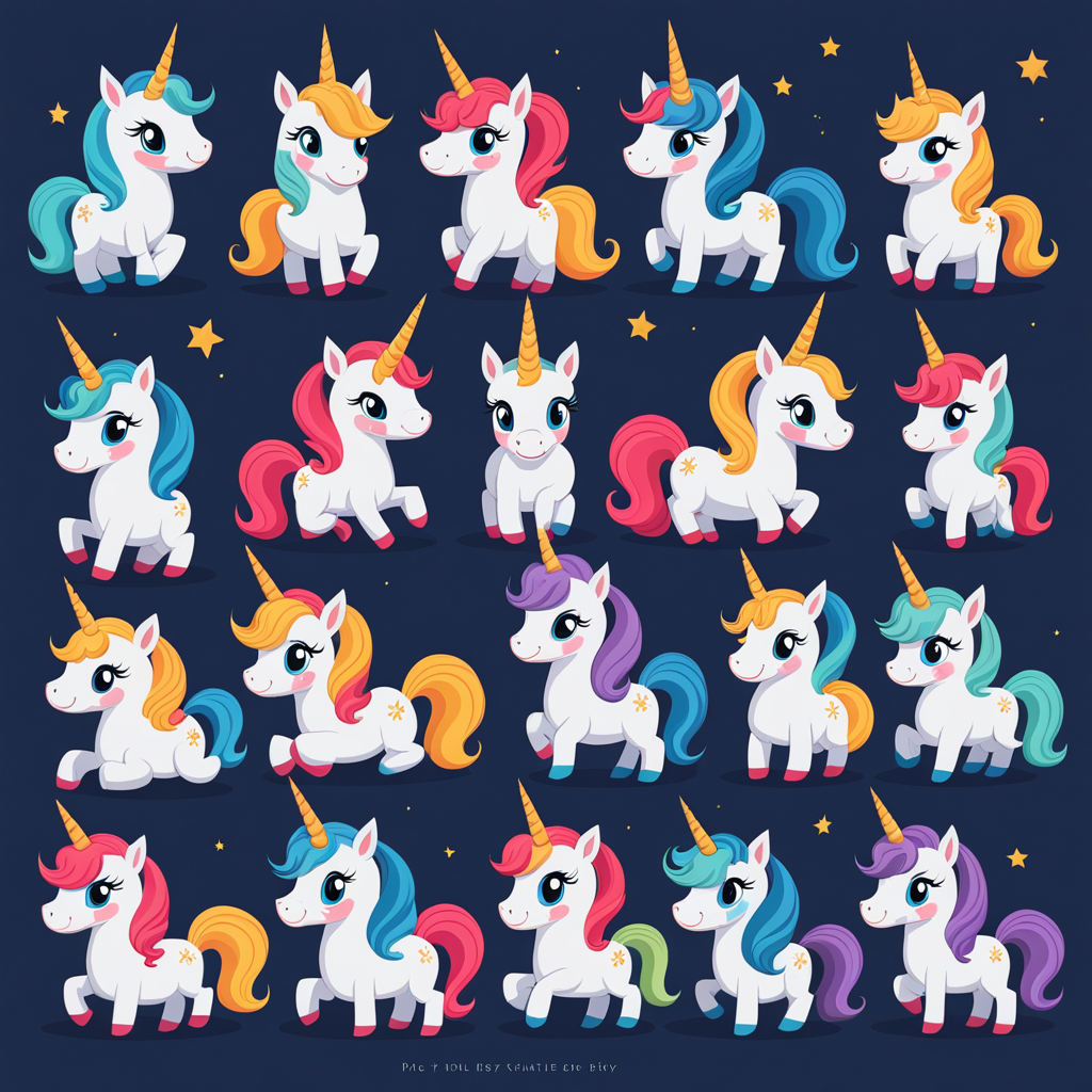 Multiple characters and poses full body cute little unicorns... by קטיה ...