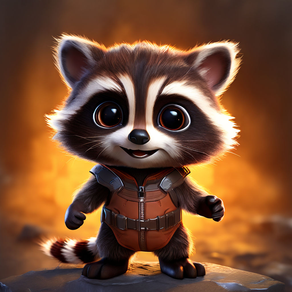 Marvels rocket racoon as a cute baby cartoon by UrS - Playground