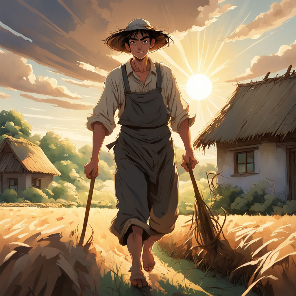 Anime-style illustration of a farmer by Srabani Chatterjee - Playground