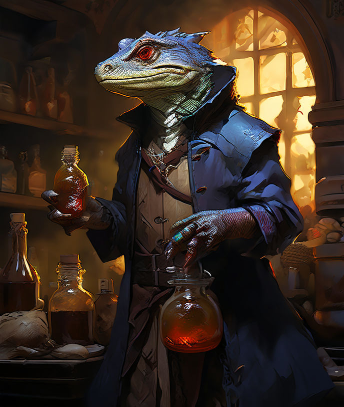 Anthropomorphic lizard man dressed as a medieval alchemist by Alex ...