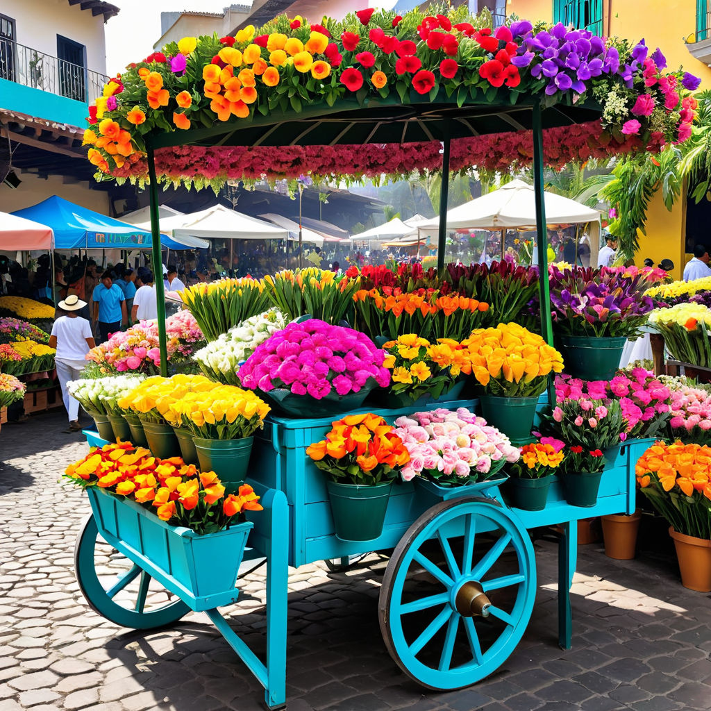 An enchanting scene: a flower cart brimming with blooms at F... by Al ...