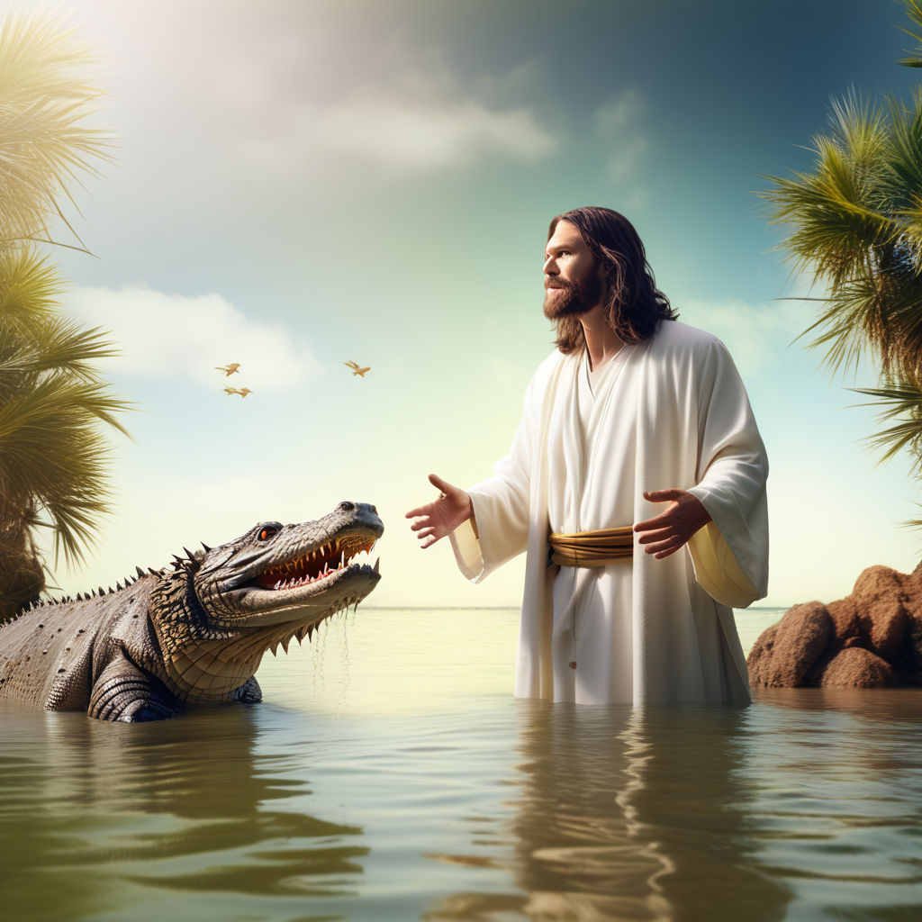 Jesus meet two crocodiles in the sea by toron emdad - Playground