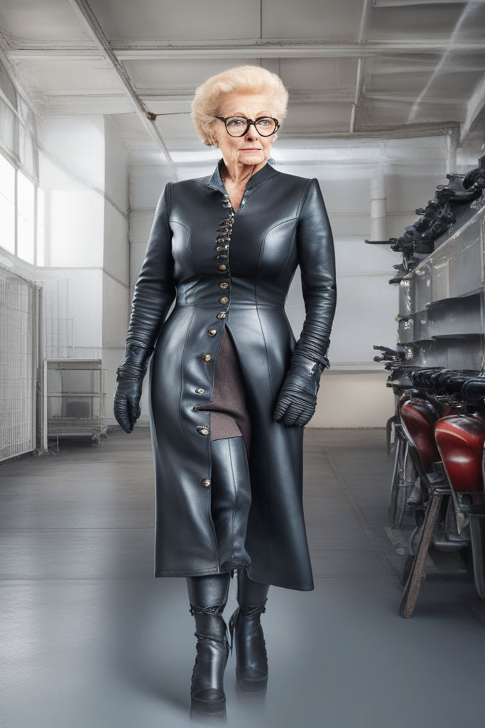 Old strict lady with large bust in a skin-tight leather dres... by ... Old strict lady with large bust in a skin-tight leather dres... by ...