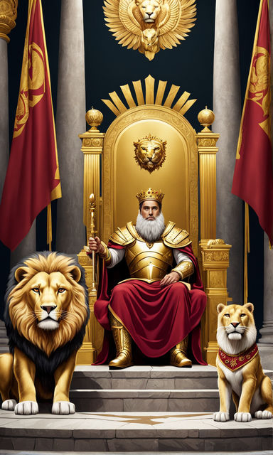 Caesar sitting on a golden throne in a throne room with by HaterFtvv ...