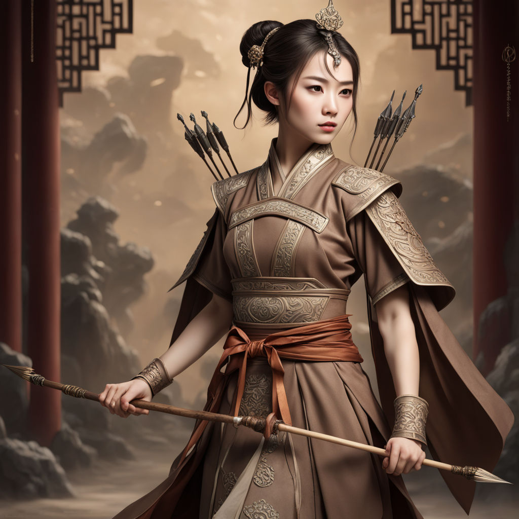 Chinese warrior maiden dons brown ancient hanfu by Binha Ribeiro ...