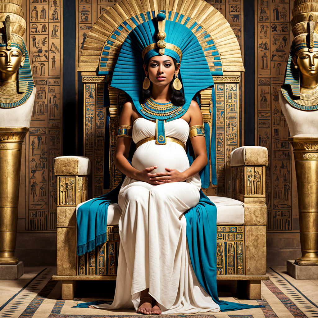 An ancient Egyptian pregnant women adorned in traditional sh... by ...