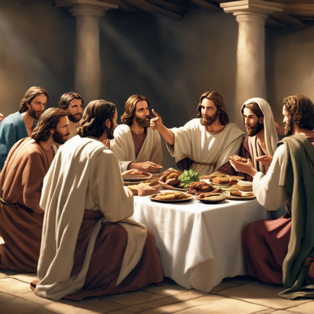 Jesus having dinner and blessing the food with his apostles by Emanuel ...