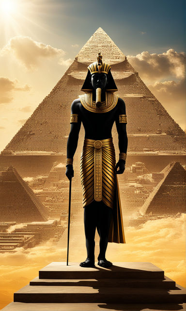 A silhouette of a pharaoh standing proudly atop a platform o... by Axei ...