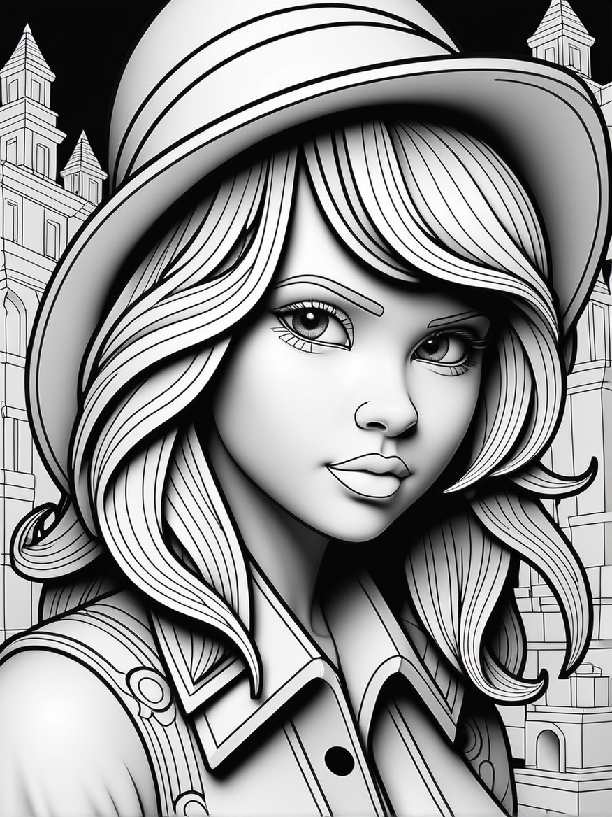 3D colouring page featuring bold outlines for easy colouring by ...