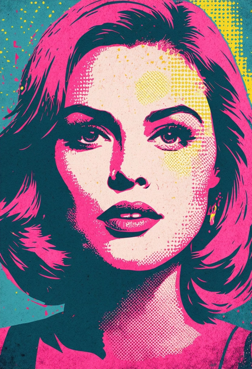 Bold Pop Art Inspired Risograph Portrait of a Woman Art - Playground