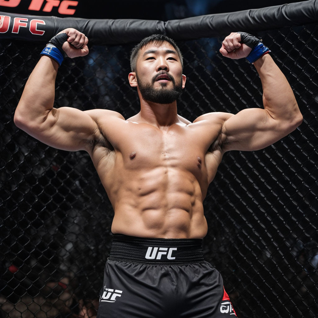 UFC fighter Song Tae-won stands towering inside an octagonal... by 송태원 ...