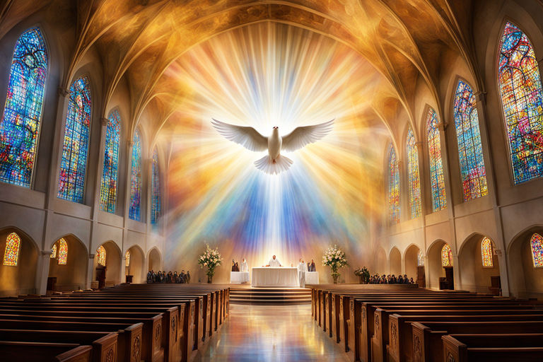 Illustrated depiction of the Holy Spirit descending upon a c... by Casa ...