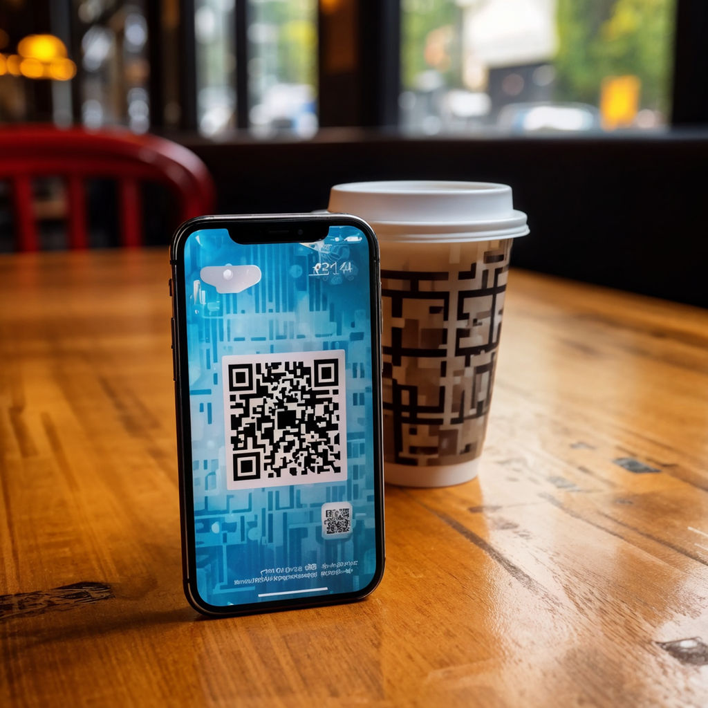 Taking photo of the QR code sticker on the table by Vladimir Mordvinov ...