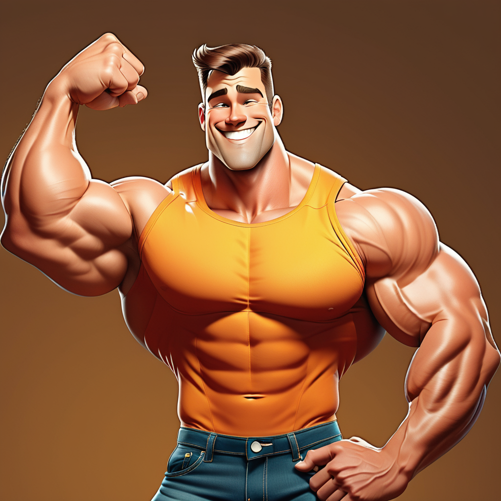 Cartoon Muscular smiling man flexing his muscles and winking... by ...