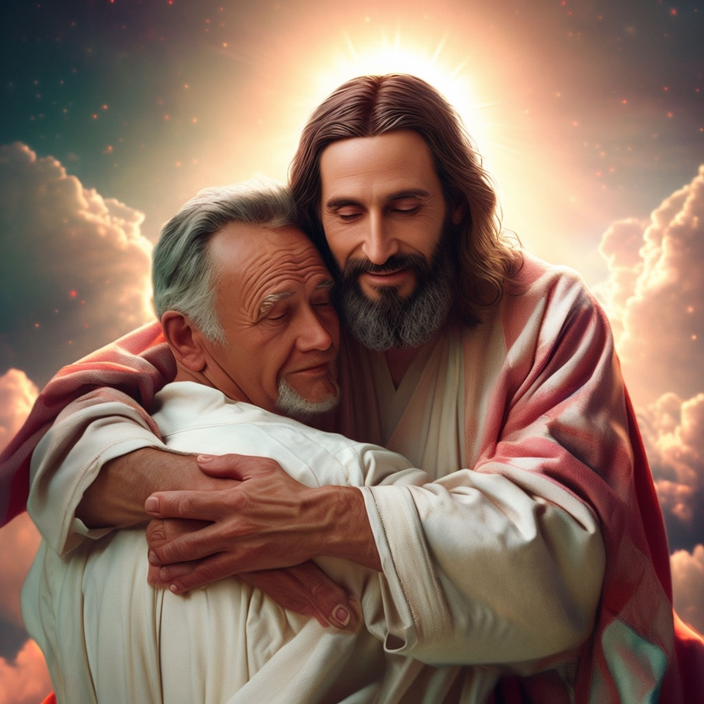 Jesus hugging a man in heaven by Tare Ukeagbu - Playground