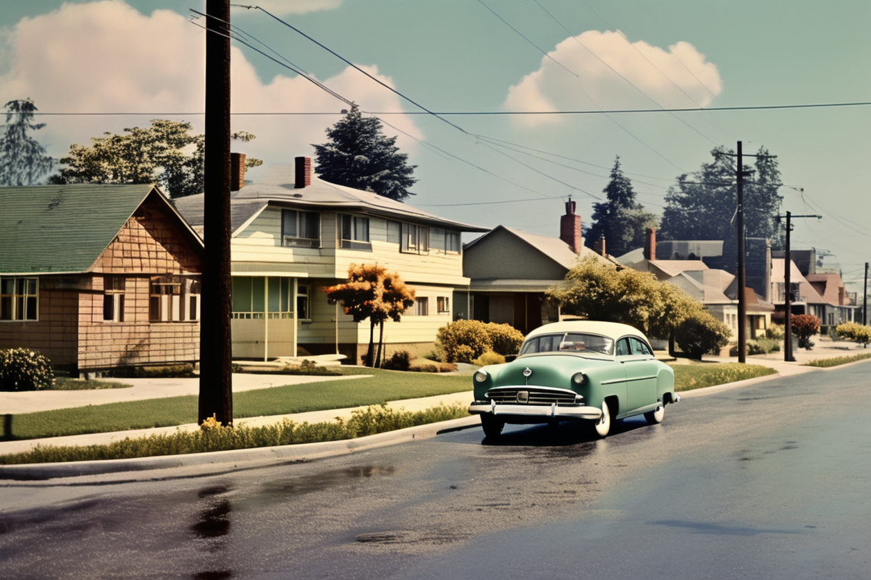 Photochrom of 1950s suburbs street view retro photo by Wesley Vis ...