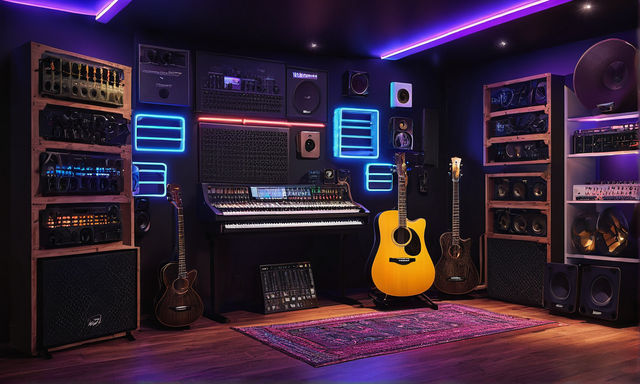 A look of music studio filled with acaoustic pads and instru... by ...