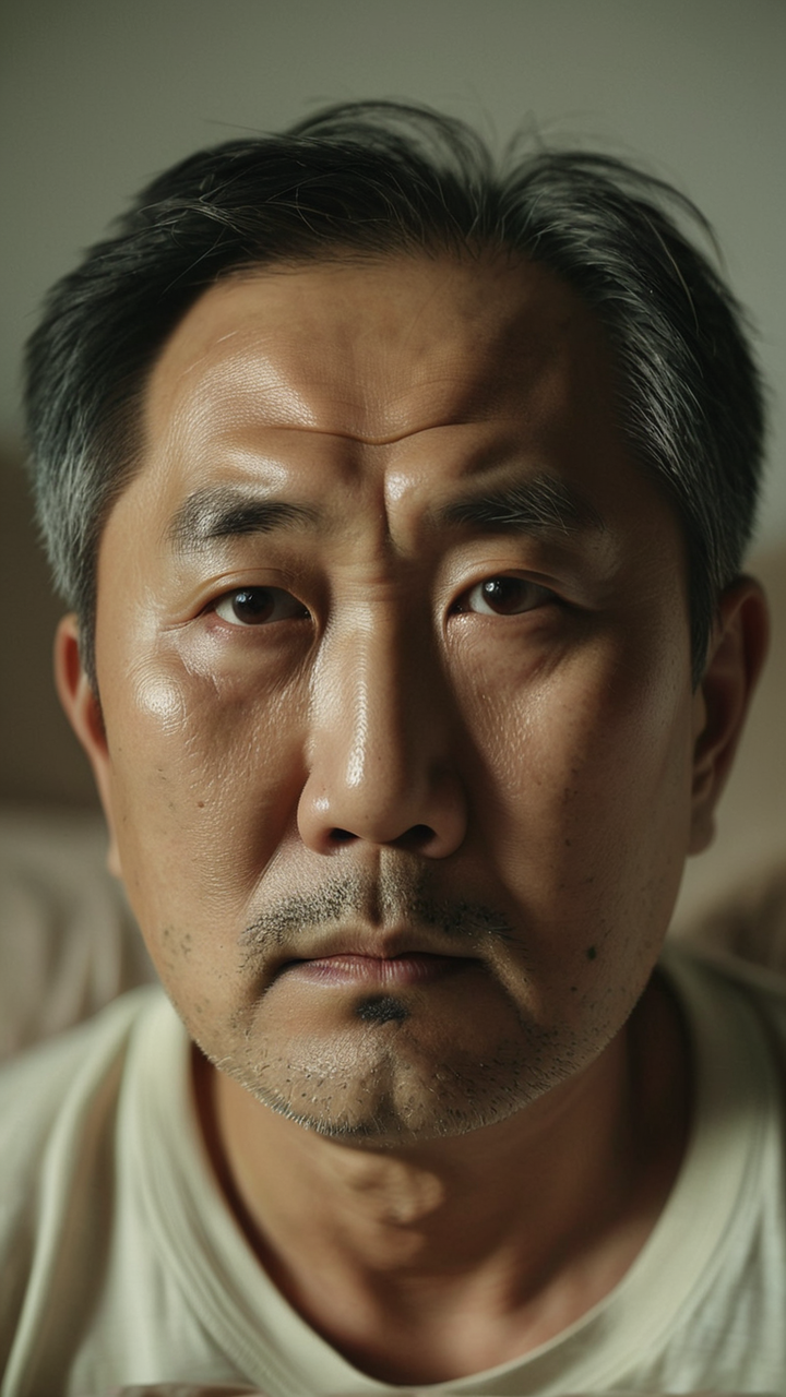 Portrait of 50-year-old Korean man with serious expression o... by 윤정진 ...