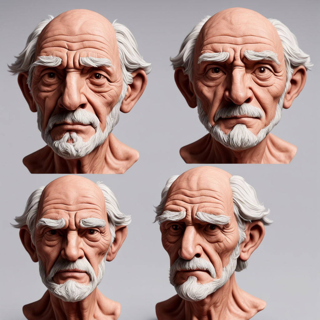Five views of a simple old man's face made with modeling cla... by ...