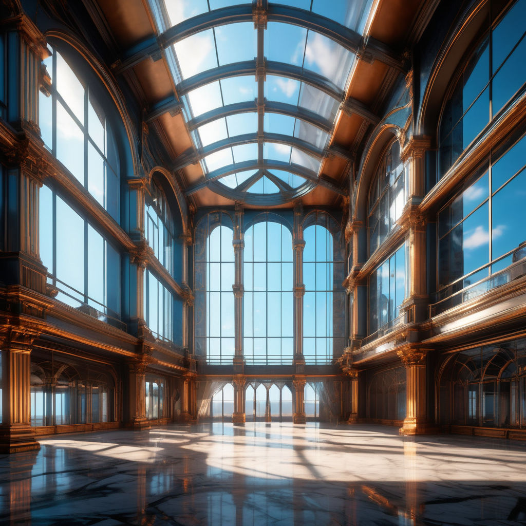 Modern colossal structure described through glass and iron e... by ...