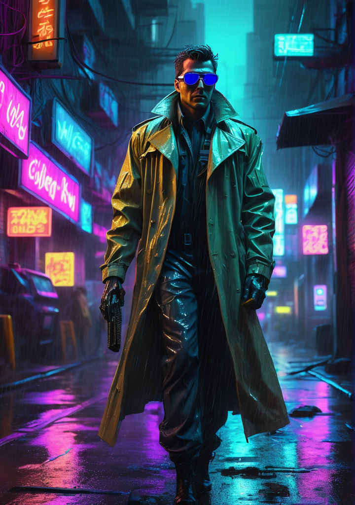 Cyberpunk cop standing vigilante in the neon-lit Night City by Mathias ...