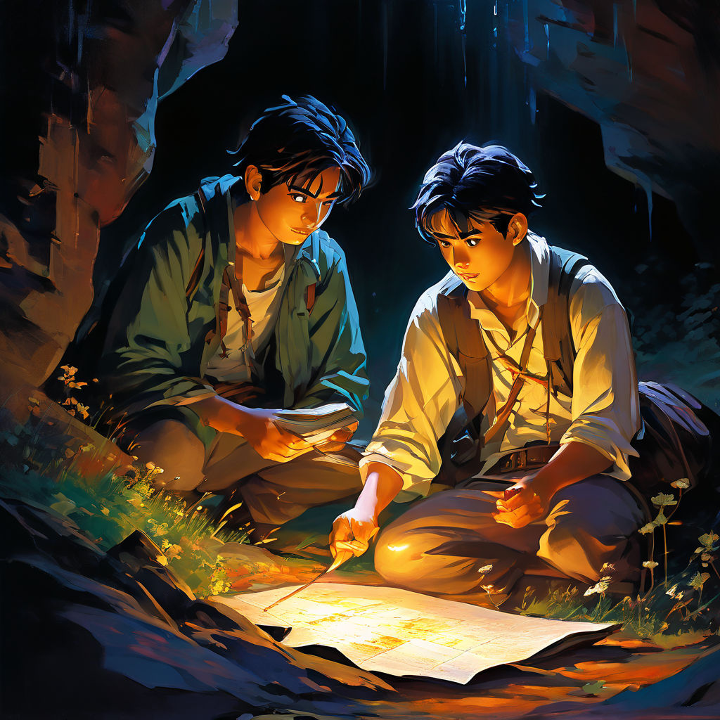 An illustration of Raju and Shyam deciphering a cryptic map ... by ...
