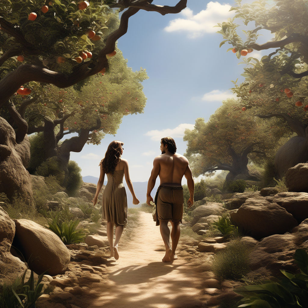 Adam and Eve expelled from the Garden of Eden. They walk alo... by JUAN.CORREA.INFORMACION ...