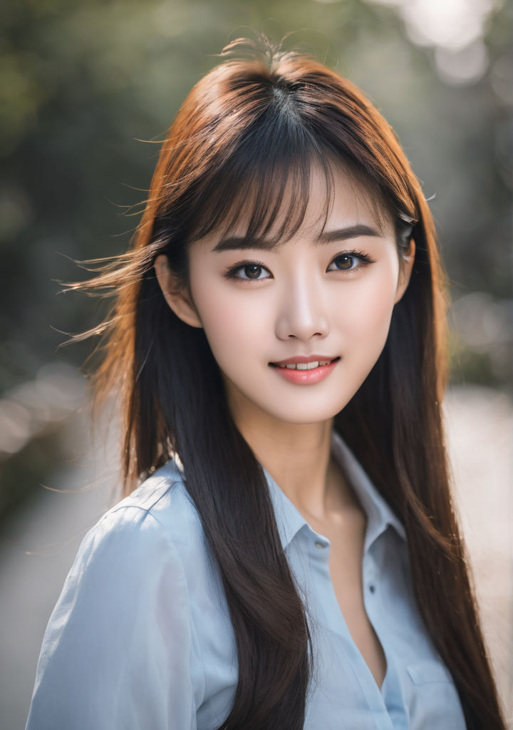 Portrait of a cute Chinese female model with energetic and c... by Bola ...