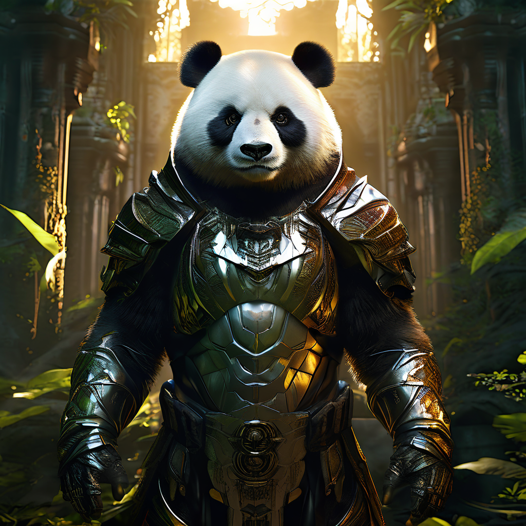 Artgerm interpreted humanoid panda cloaked in a futuristic a... by Rob ...