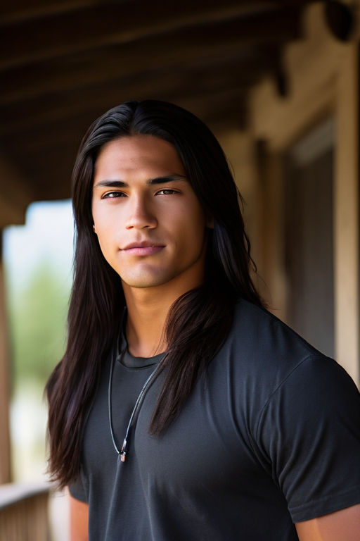 Hot young Native american man with very extremely long strai... by ...