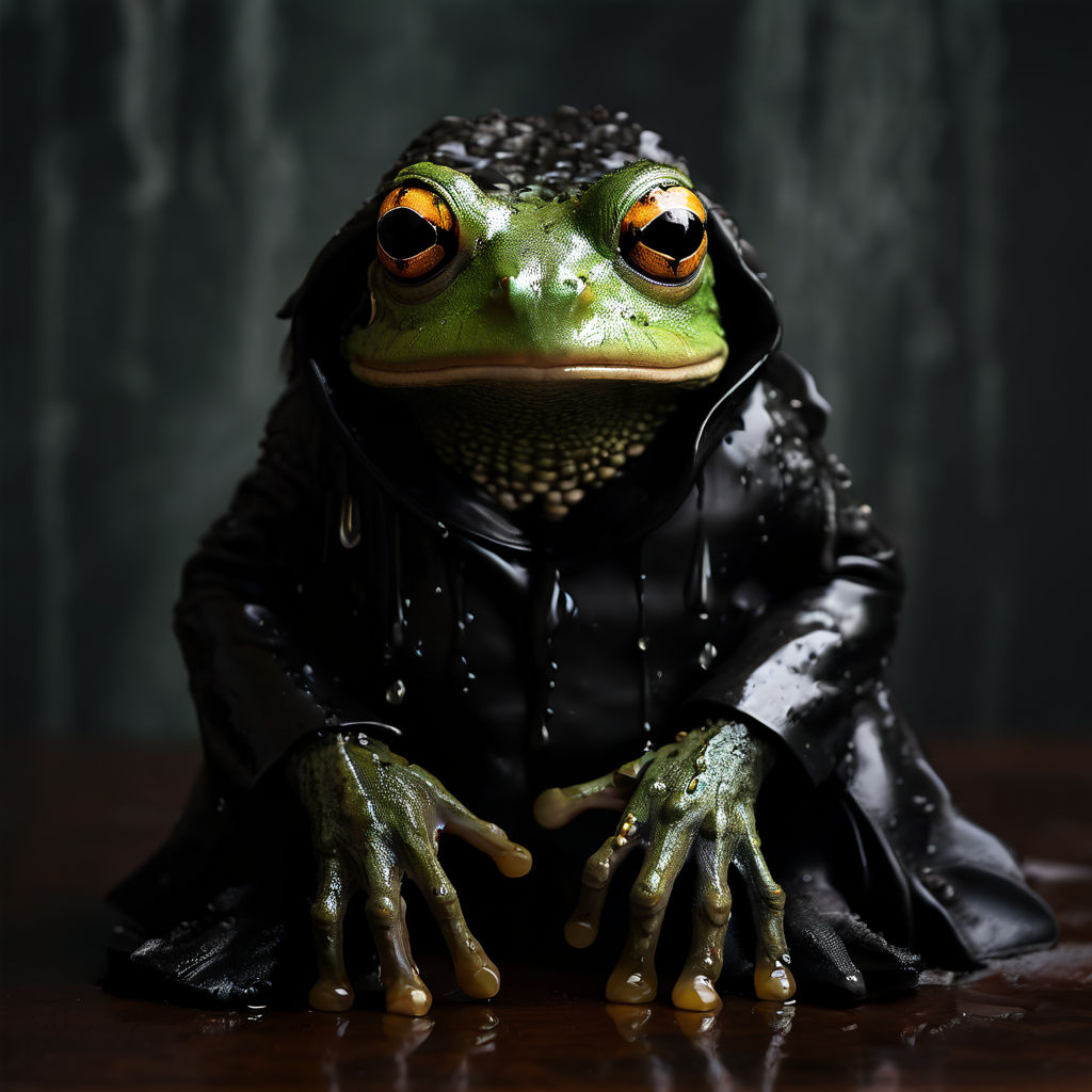 A frog dressed in black looking sad and crying by Ragy Amer - Playground