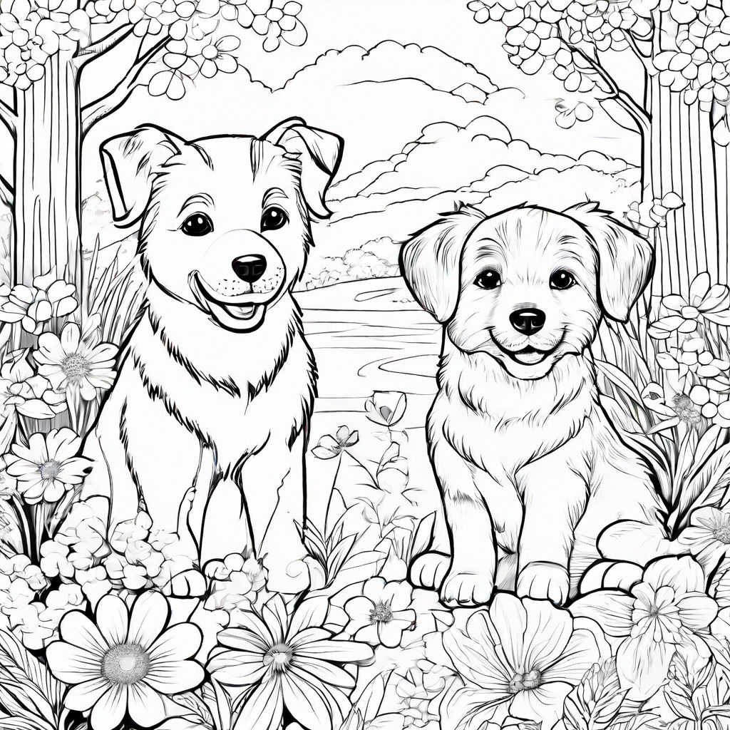 Coloring page featuring adorable dogs and cats by Cesar Loaiza - Playground