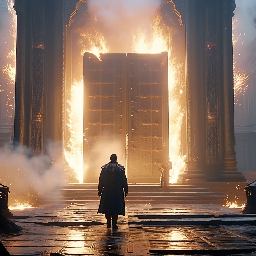 Sequence capturing the gradual opening of the ancient door a... by ...