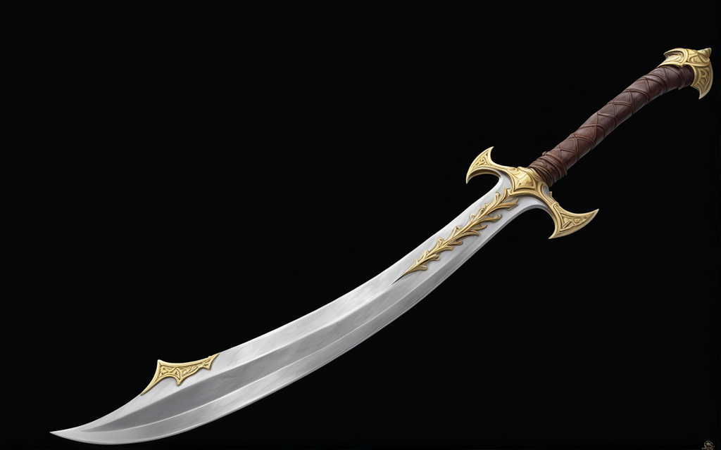 An elven two-handed scimitar with a gold guard and a leather... by ...