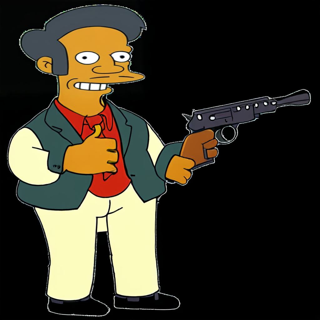 Apu from the simpson gangster with a thompson machine gun an... by ...