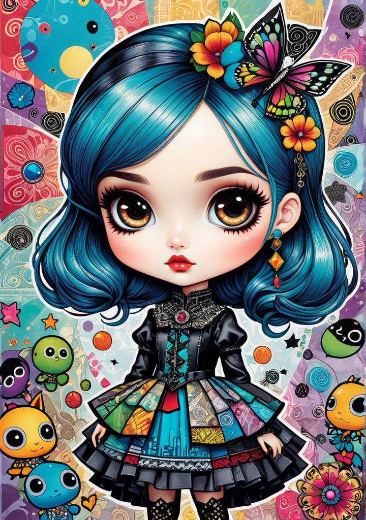 Voodoo surrealist drawing of a chibi blythe by Luiza Lima - Playground