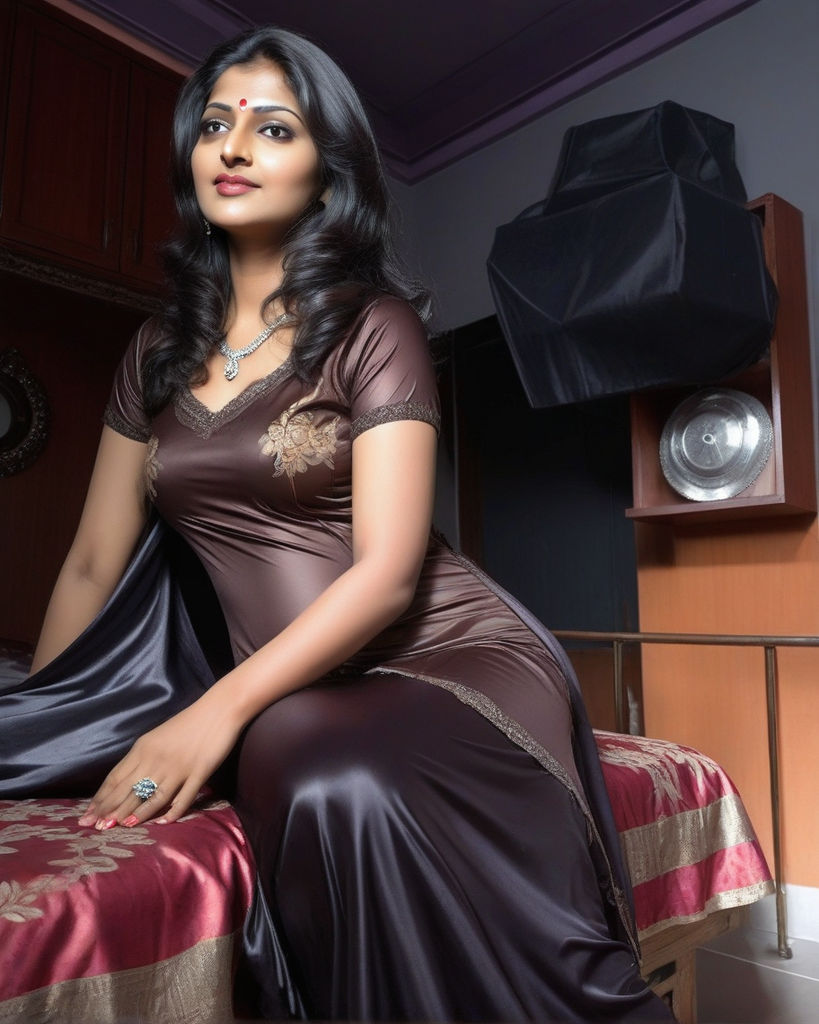 An indian lady wearing satin ultra tight nighty with deep ne... by ...