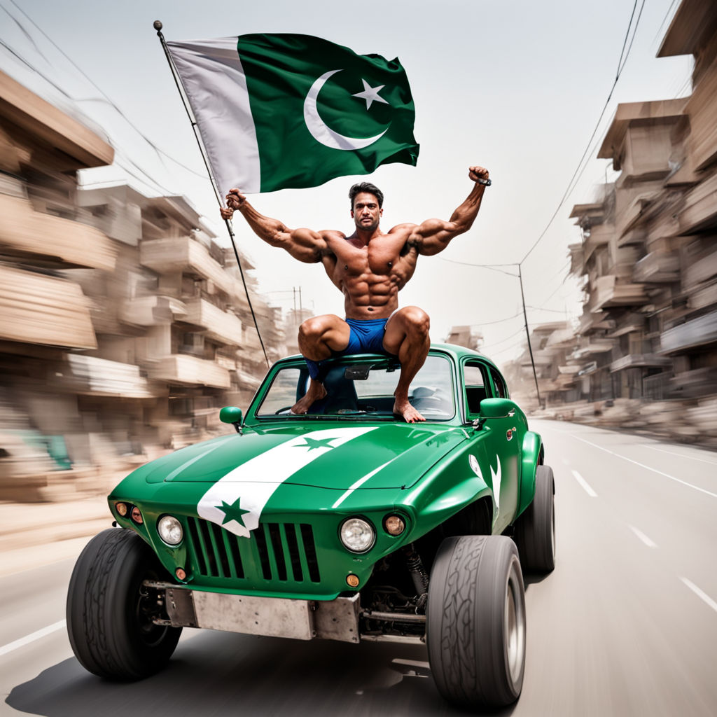 Bodybuilder driving without car and Pakistan flag behind by danish Khan ...