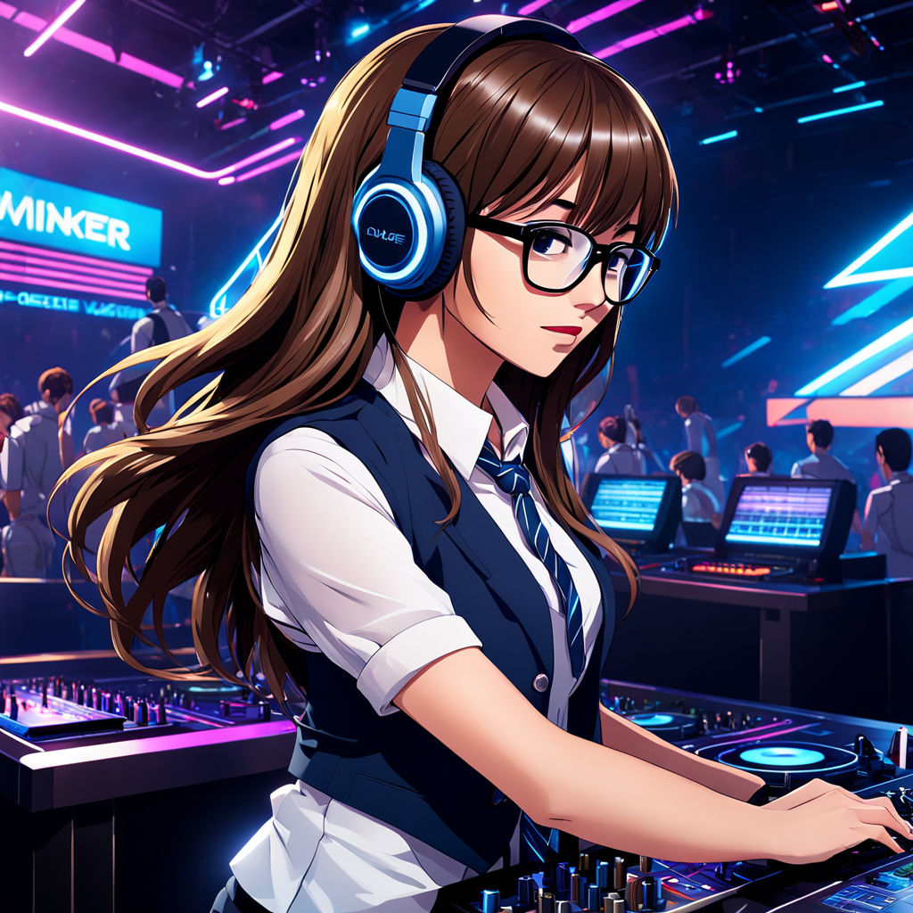 Anime Art style teenage girl DJing in a nightclub by I'm Arii - Playground