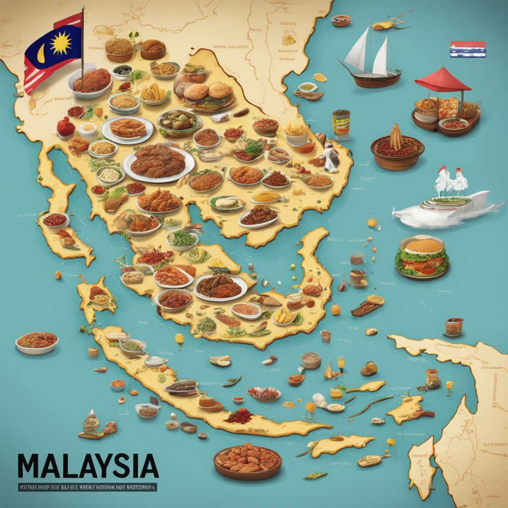 Ultra-realistic 4k map of malaysia with iconic state's food by Bryan C ...